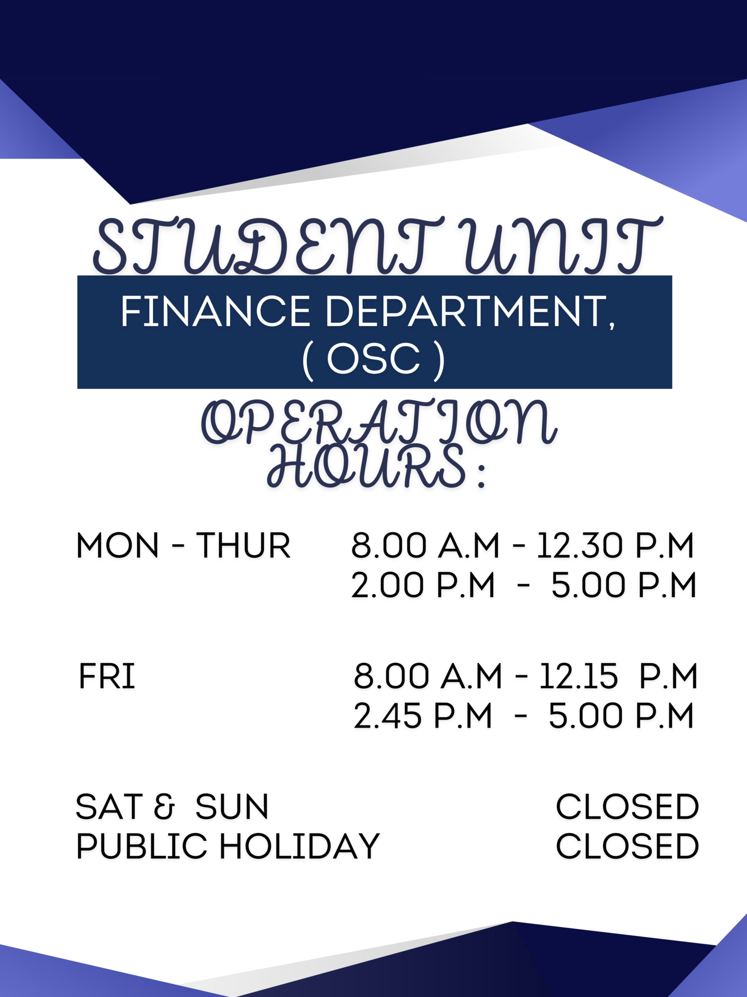 FINANCE DEPARTMENT 2025 – OFFICE OF KUANTAN CAMPUS DIRECTOR