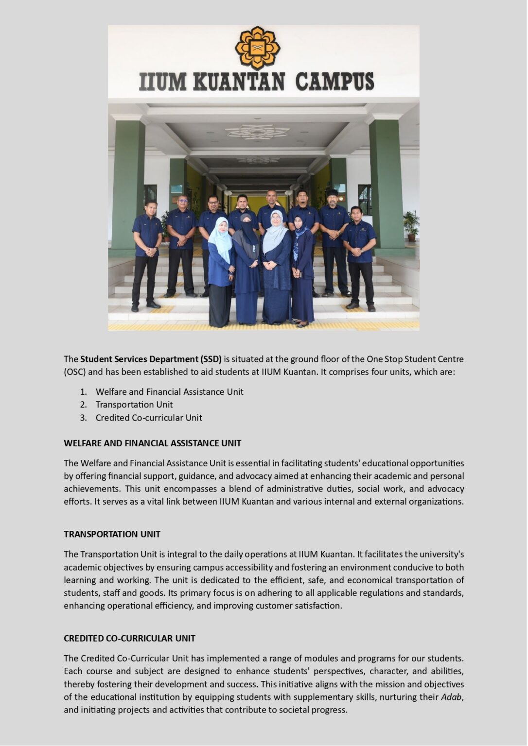 STUDENT SERVICES DEPARTMENT – OFFICE OF KUANTAN CAMPUS DIRECTOR