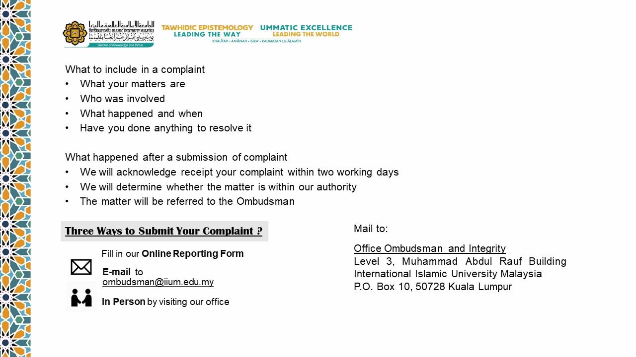 Complaint Form – OFFICE OF OMBUDSMAN AND INTEGRITY, IIUM