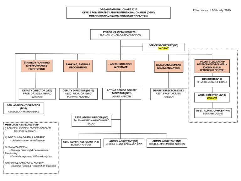 Organisational Chart – Office for Strategy and Institutional Change